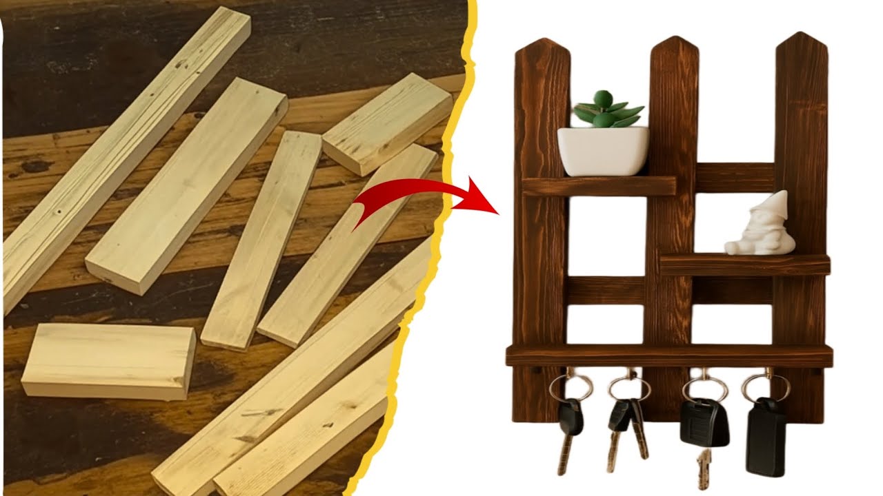 Creative Idea with Scrap Wood 😍| DIY Wooden Key Holder 🌳 - YouTube