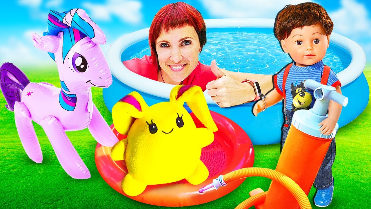 Baby doll and Lucky repair the broken boat. Kids pretend to play with ...