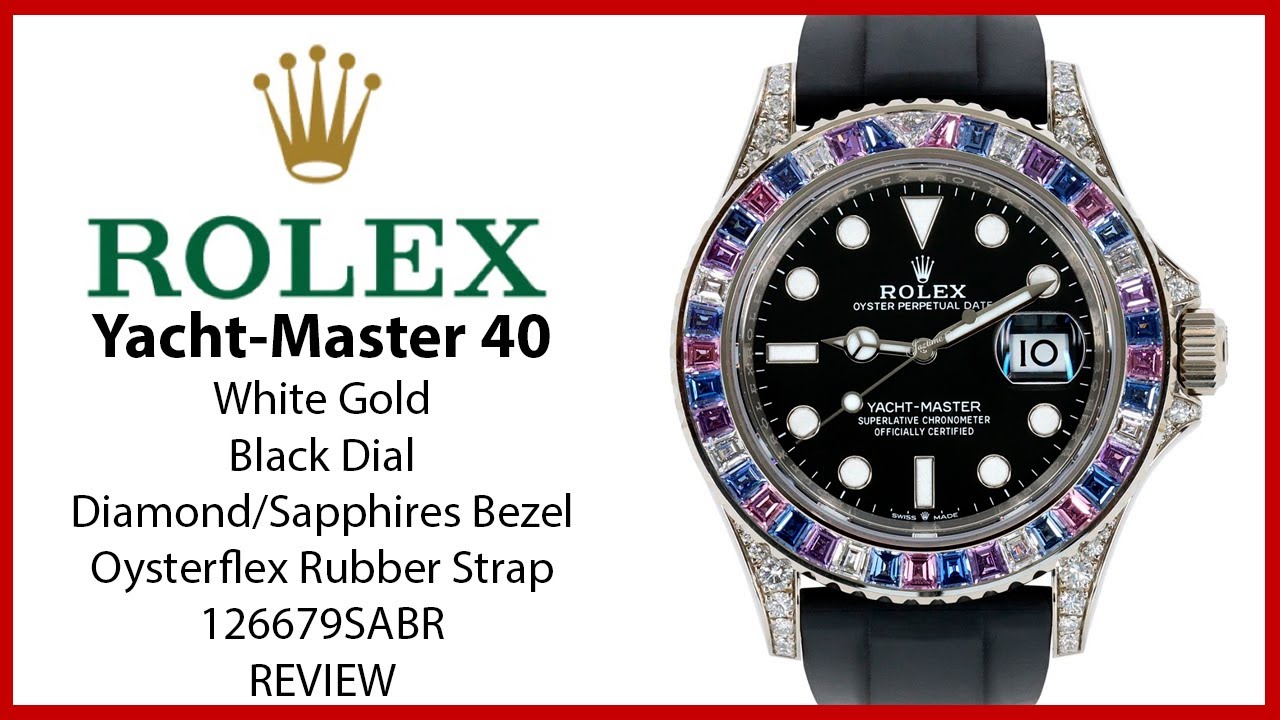 Rolex Yacht-Master 40 White Gold Black Dial Diamond/Sapphires Bezel ...