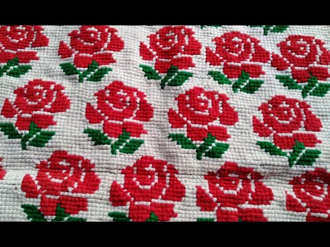 আসন সেলাই ডিজাইন গোলাপ ফুলের নকশা/ Rose Flower Design in Ason/Cross ...