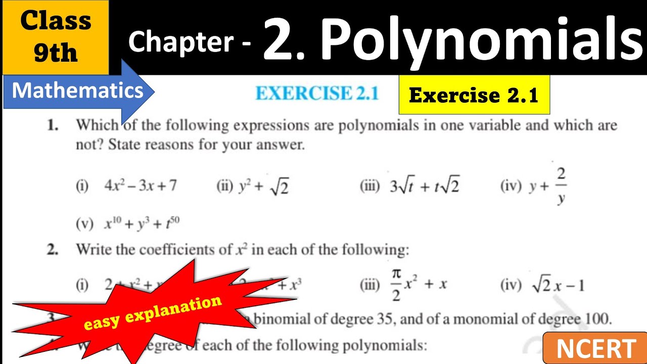 Exercise 2.1 | chapter 2 Polynomial | Class 9th maths NCERT - YouTube