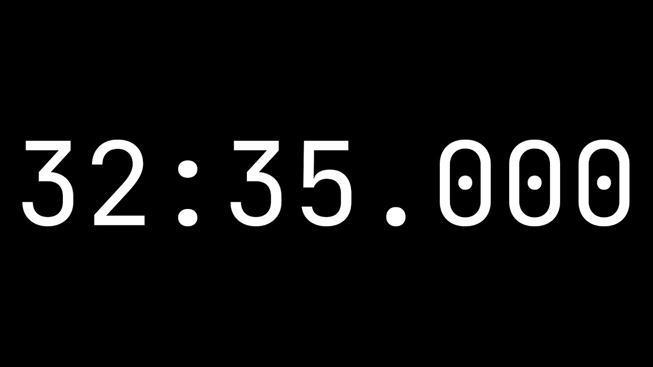 Countdown timer 32 minutes, 35 seconds [32:35.000] - White on black ...