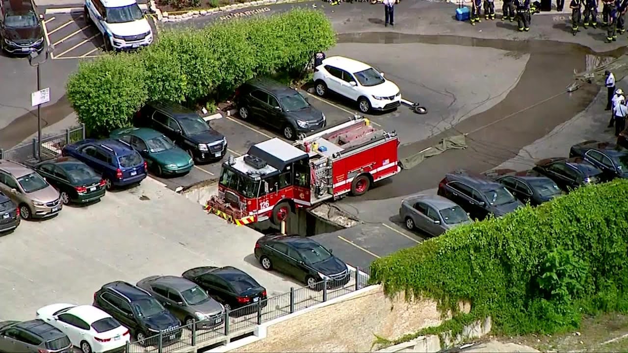 Fire Engine Stuck In Parking Structure - YouTube