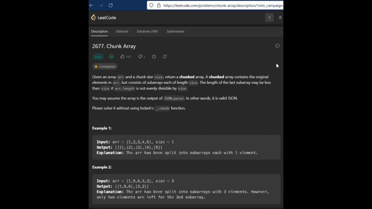 2677 Chunk Array Leetcode Javascript Leetcode Javascript Youtube 8176