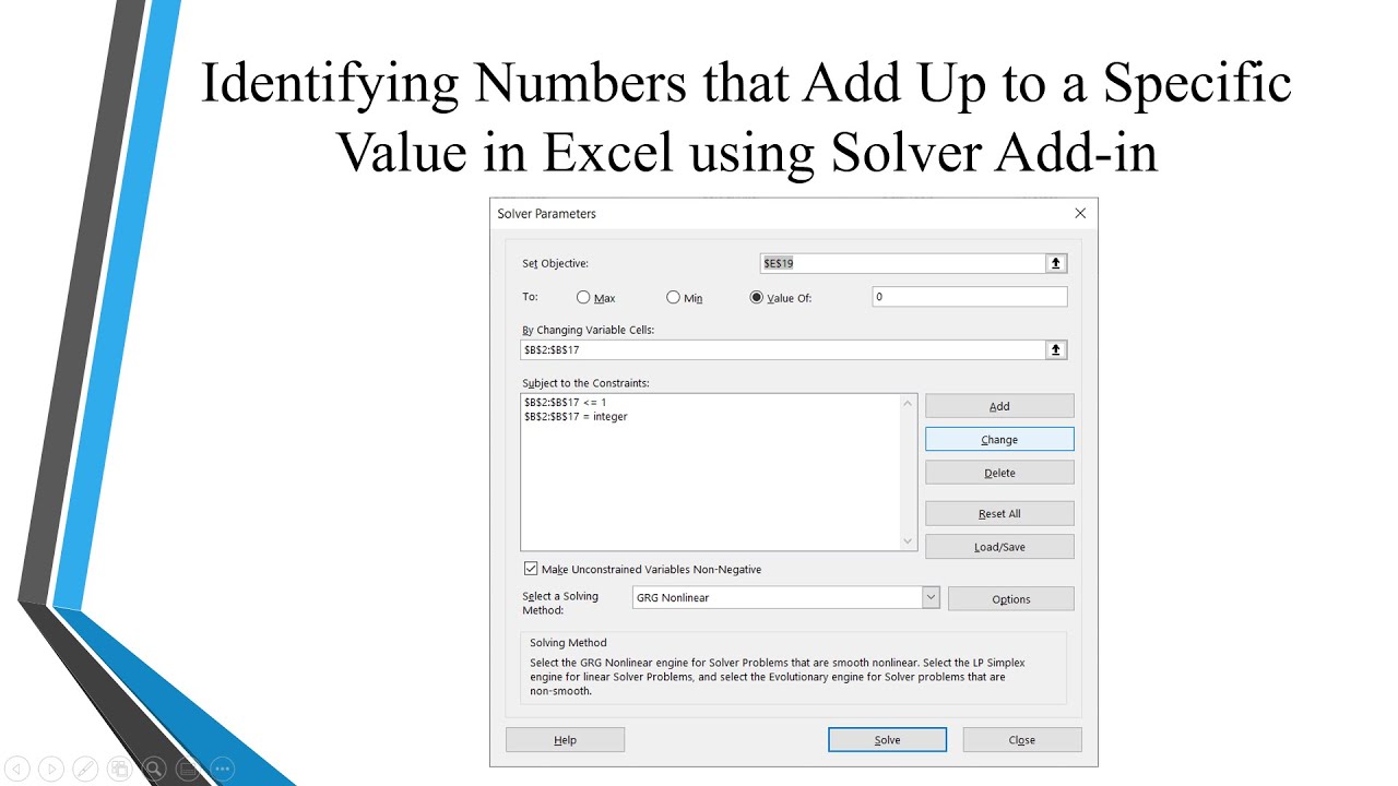 How To Identify Numbers That Add Up To A Specific Value Using Solver Add In Of Excel Youtube 4342