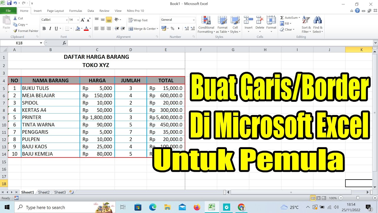 CARA MEMBUAT GARIS/BORDER DI TABEL EXCEL - YouTube