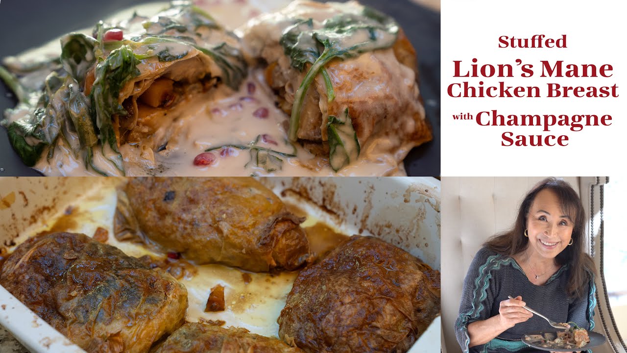 VEGAN Stuffed Lion's Mane Chicken Breast with a Champagne Sauce | The ...