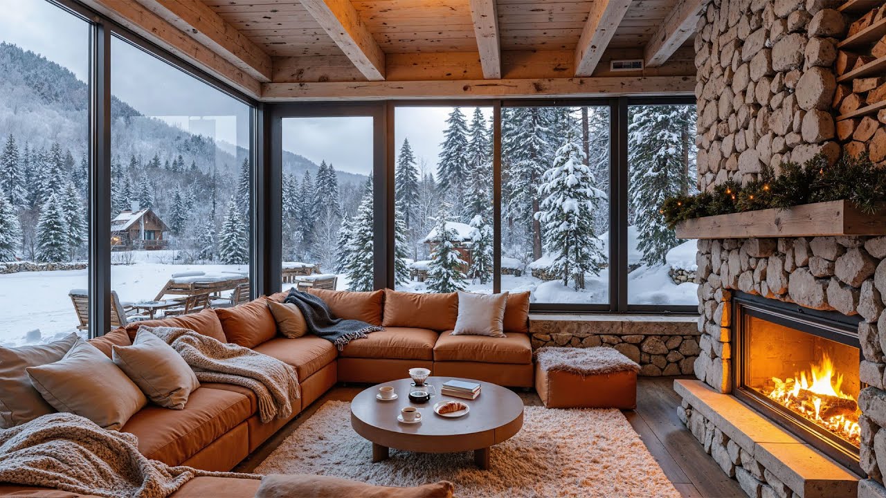 Cozy Winter Cabin Lounge 🔥 Smooth Jazz Piano | Fireplace Ambience for ...