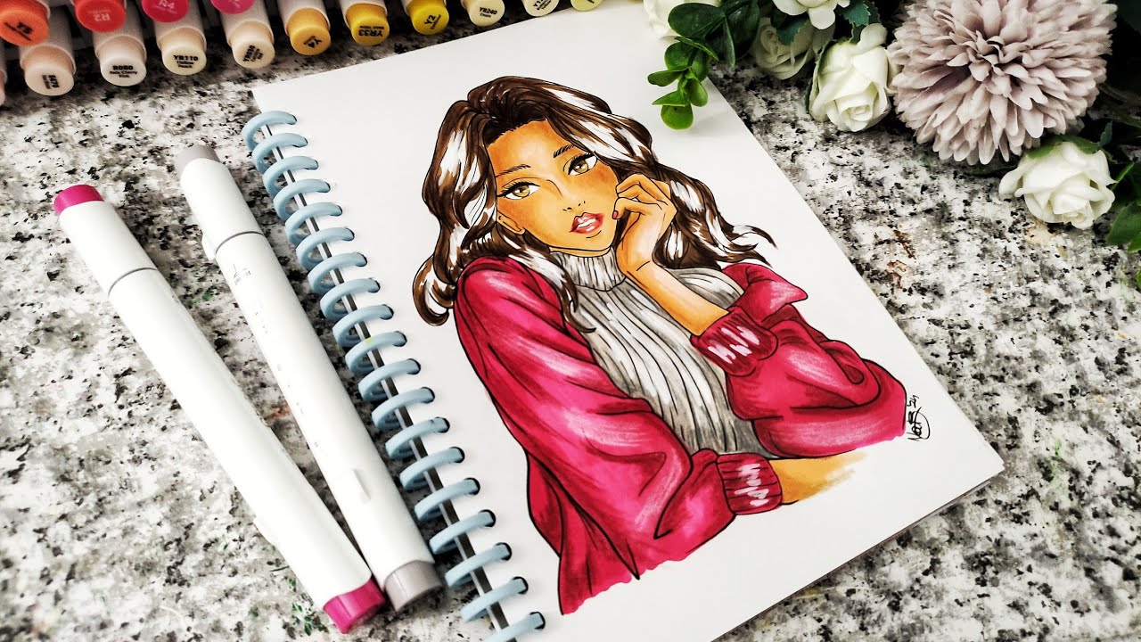 Ohuhu Markers Girl Illustration | Full tutorial Coloring Page - YouTube