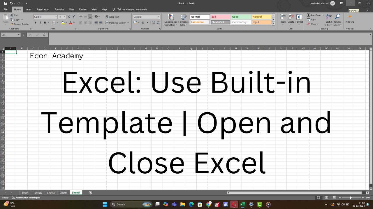 Excel Basics-Open | Close | Use Built-in Template - YouTube