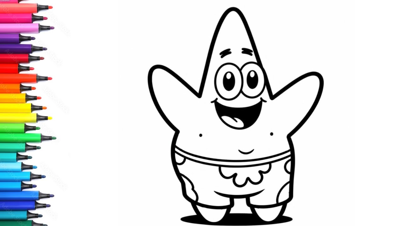 Easy Patrick Star Drawing, Painting & Colouring for Kids and Toddlers ...