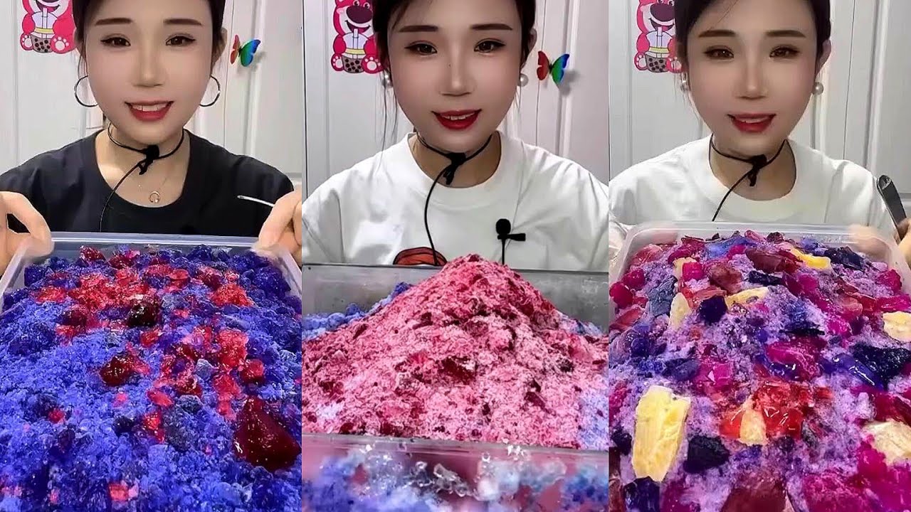 ASMR YY COLOURFUL SHAVED ICE EATING WITH CRUSHED ICE || ICE MUKBANG ...