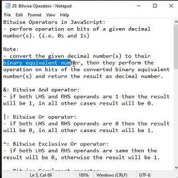 Bitwise Operators in JavaScript Part 1 in One Minute - JavaScript #shorts 29 - YouTube