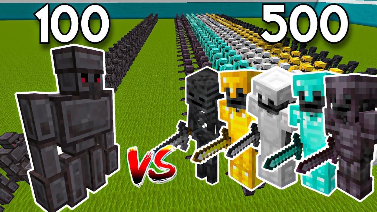 100 NETHERITE GOLEM vs 500 ARMOR WITHER SKELETON | Minecraft Battle ...