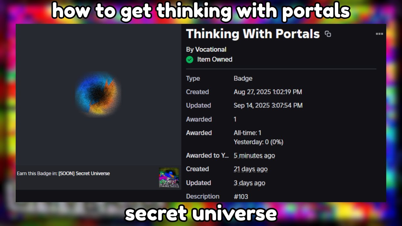 how to get thinking with portals (roblox secret universe) - YouTube