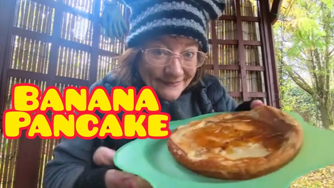 Outdoor cooking in the gazebo BANANA PANCAKES - YouTube