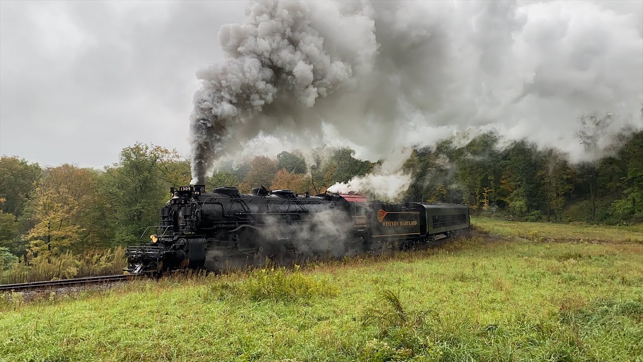 Western Maryland Scenic Railroad H-6 #1309 Steam Train Tackles The 3% ...
