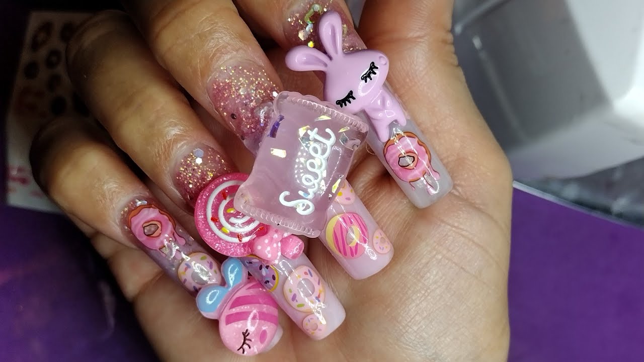 Kawaii Long Nails 💕 Watch Me Freestyle #naildesign - YouTube