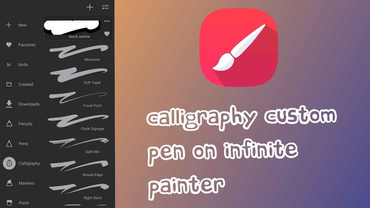 Calligraphy Custom Pen with black outline | Infinite Painter Tutorials ...