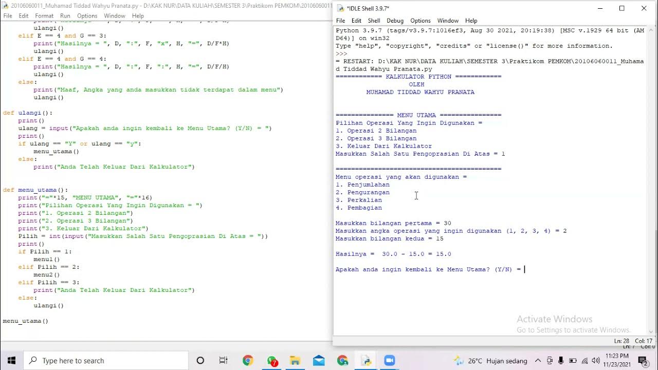 Kalkulator sederhana menggunakan Python dengan menggunakan operasi 2 ...