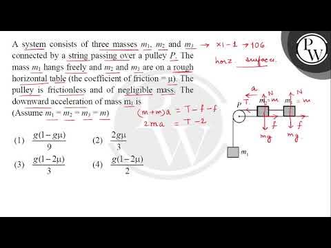 A system consists of three masses m1, m2 and m3 connected by a string passing over a pulley P. T ...