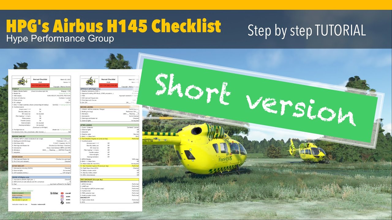 Airbus H145 Helicopter's Checklist Tutorial - SHORT VERSION. IRL HEMS ...