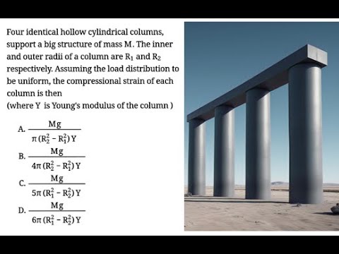 Four identical hollow cylindrical columns, support a big structure of ...