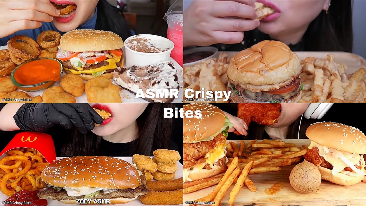 ASMR Burger+French fries+onion rings Compilation| No Talking | Eating ...