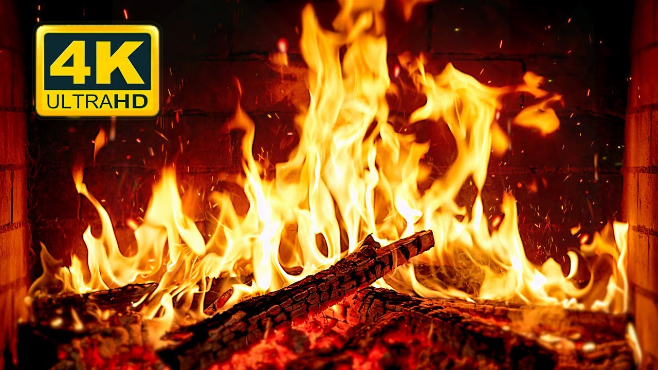 🔥 FIREPLACE Ultra HD 4K. Cozy Fireplace with Crackling Fire Sounds ...