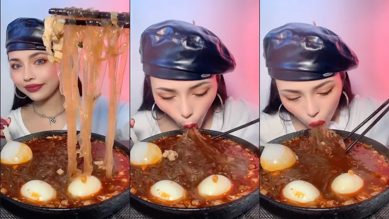 ASMR MUKBANG, spicy food, egg, Spicy sausage, noodles. - YouTube