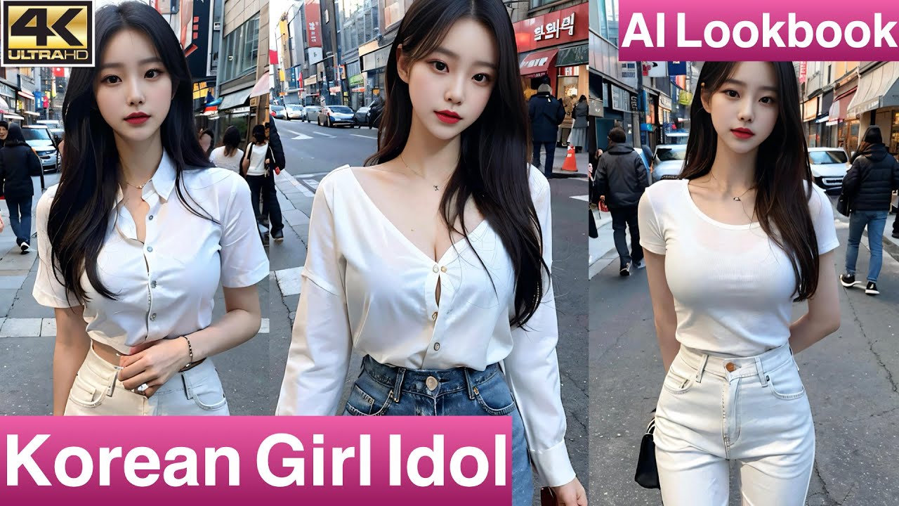 [AI Lookbook 4K] Korean Girl Idol / White Dress Shirts & Jean Pants #ai ...