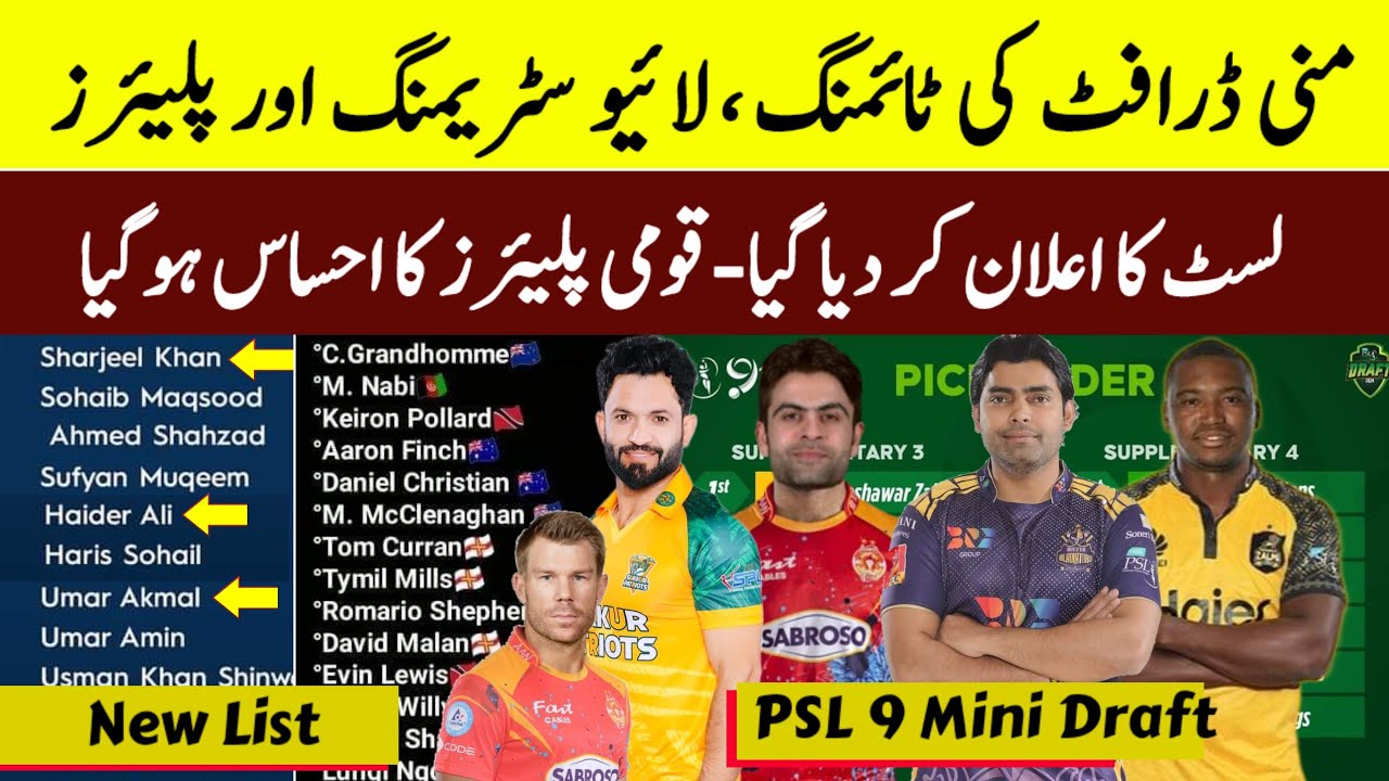 PSL 9 Mini Draft Timing, Live Streaming | 21 Players Pick List ...