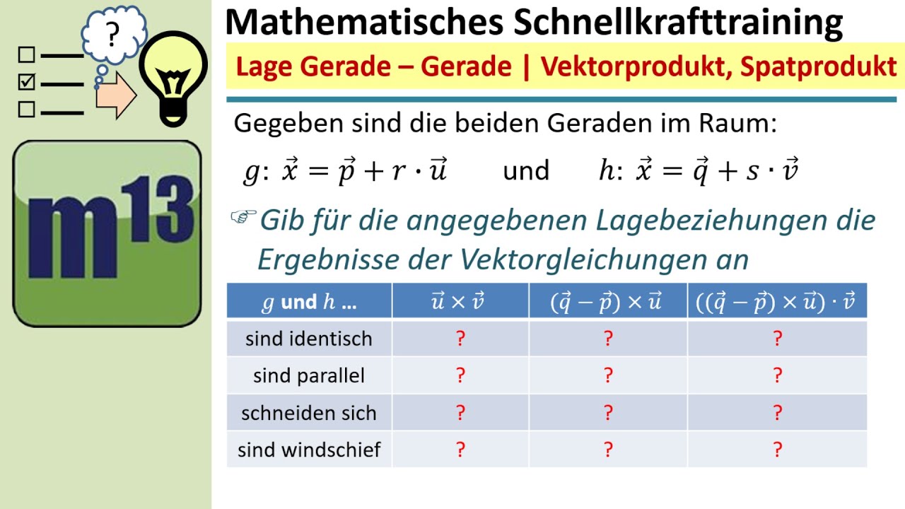 Gegenseitige Lage zweier Geraden mittels Vektorprodukt und Spatprodukt ...