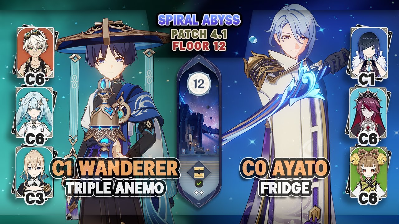 C1 Wanderer Triple Anemo & C0 Ayato Fridge | Spiral Abyss 4.1 Floor 12 ...