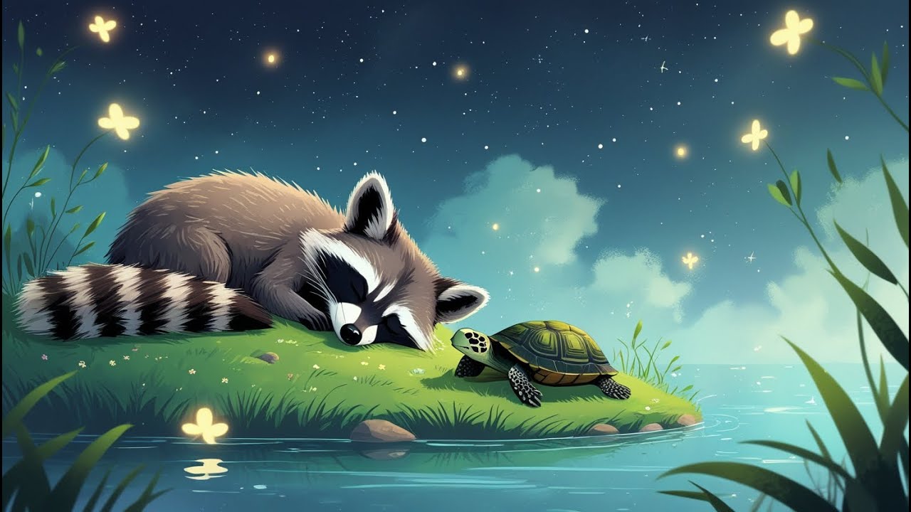 🐢 Gentle Raccoon & Turtle Lullaby | Relaxing Sleep Music for Babies ...