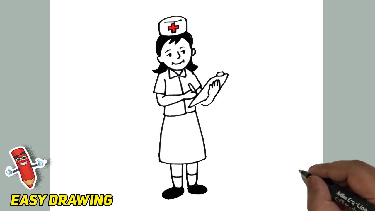 How to draw a Nurse very easy and step by step.| Nurse Easy outline ...