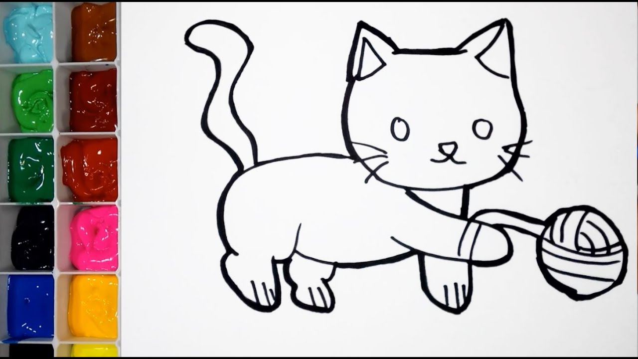 How to draw cat Playing with String coloring and coloring videos for ...
