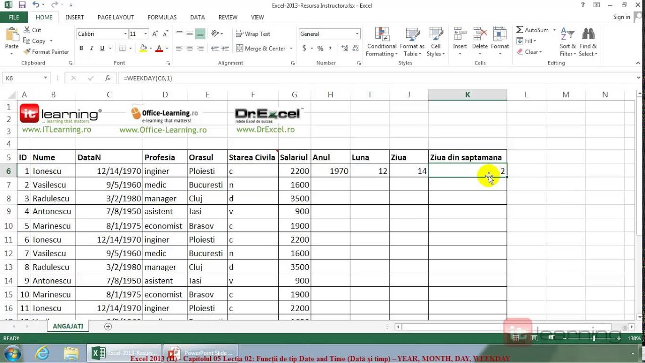 Demo exercitiu - Excel - Functii de tip Date and Time - Year, Month ...