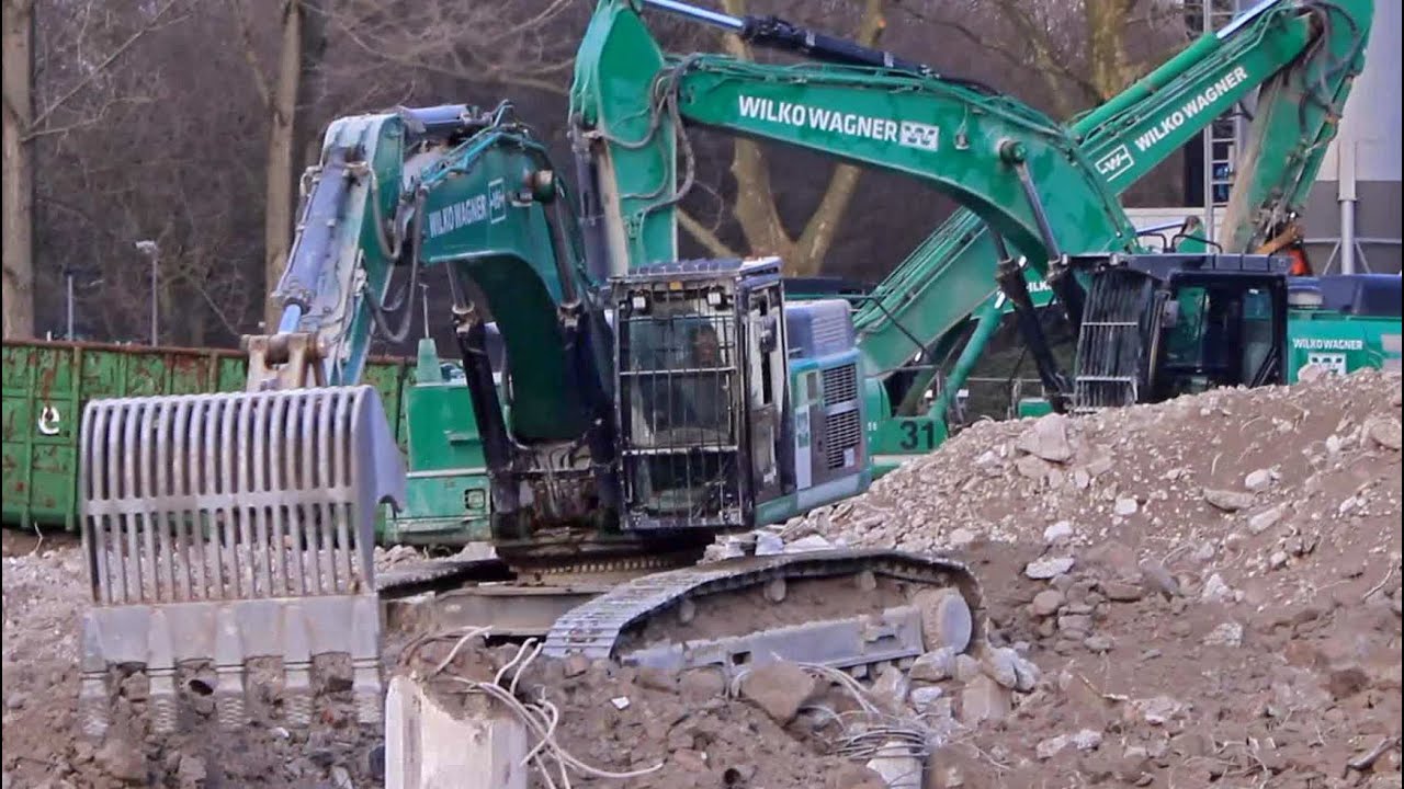 CATERPILLAR 349E + CAT 345D LIEBHERR 954 LONGFRONT # MEGA ABBRUCH ...