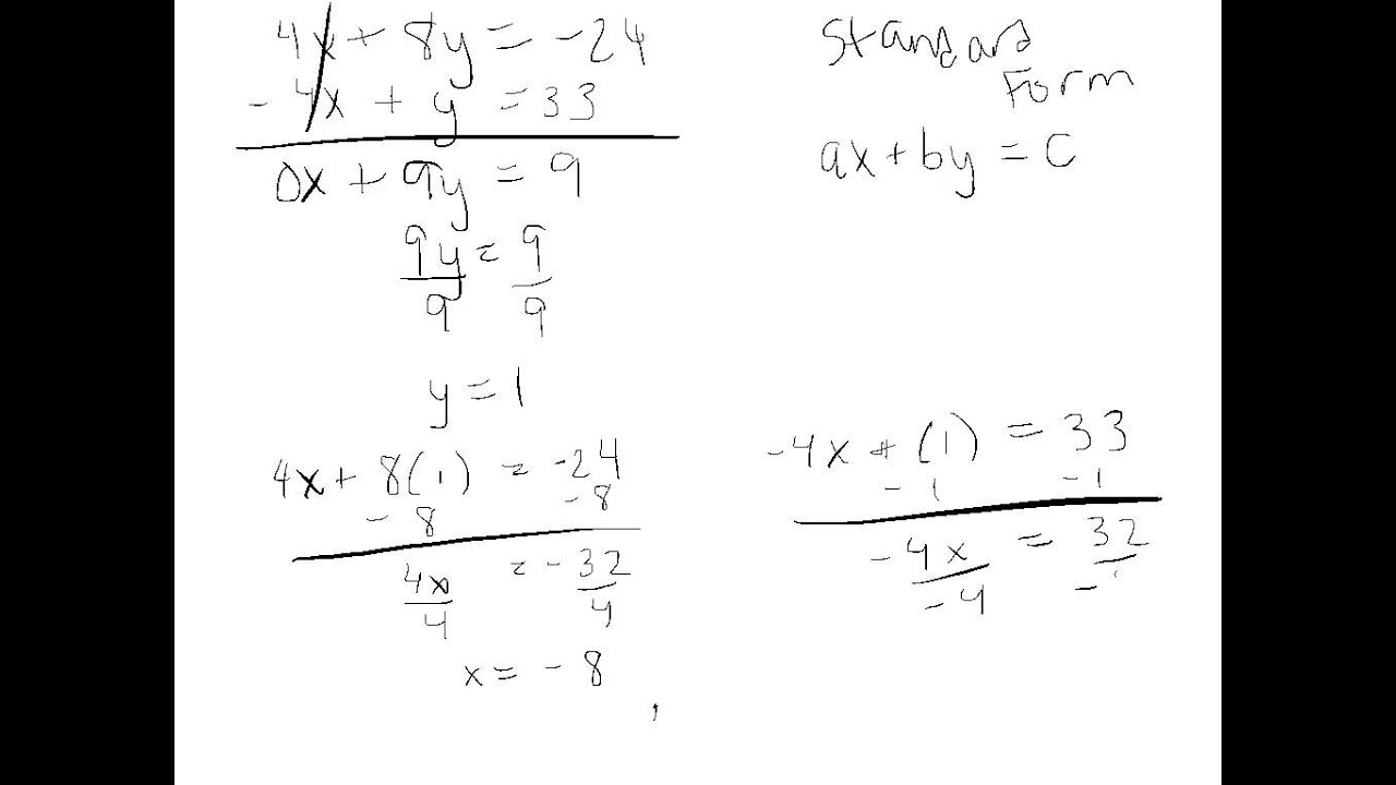 Solving a System ax+by=c elimination - YouTube