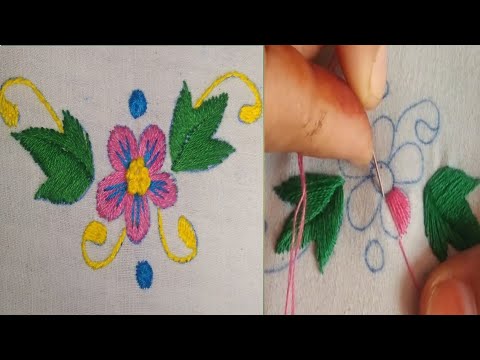 flower design toturial | hand embroidery thread work design for pillow ...