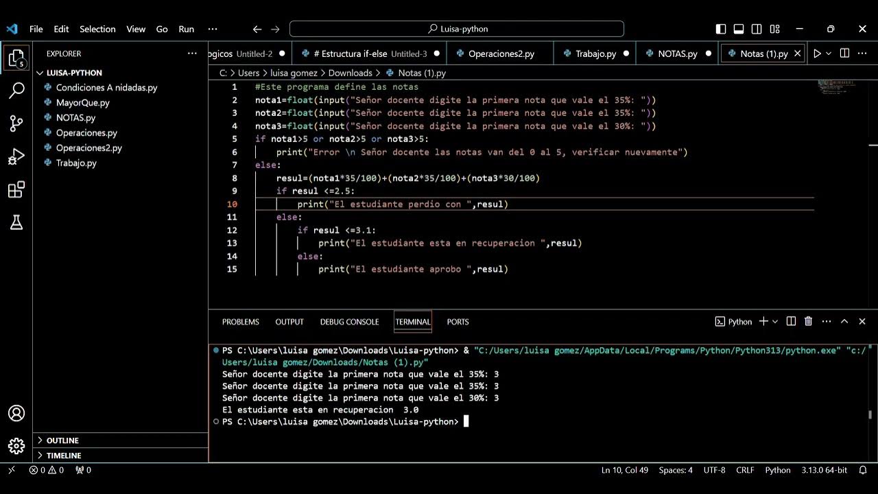 Notas 1 py Luisa python Visual Studio Code - YouTube