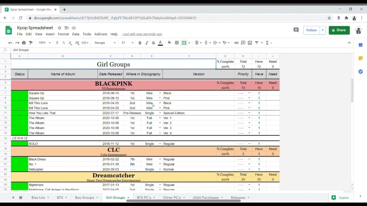 My Kpop Spreadsheet (How I Digitally Keep Track of my Collection) - YouTube