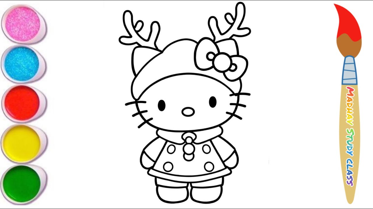 Hello Kitty with Deer Costume Easy Drawing, Colouring & Painting for ...