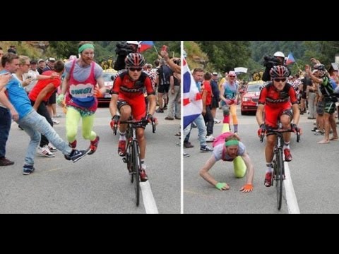 Cycling Fan Gets Tripped In Tour De France - YouTube