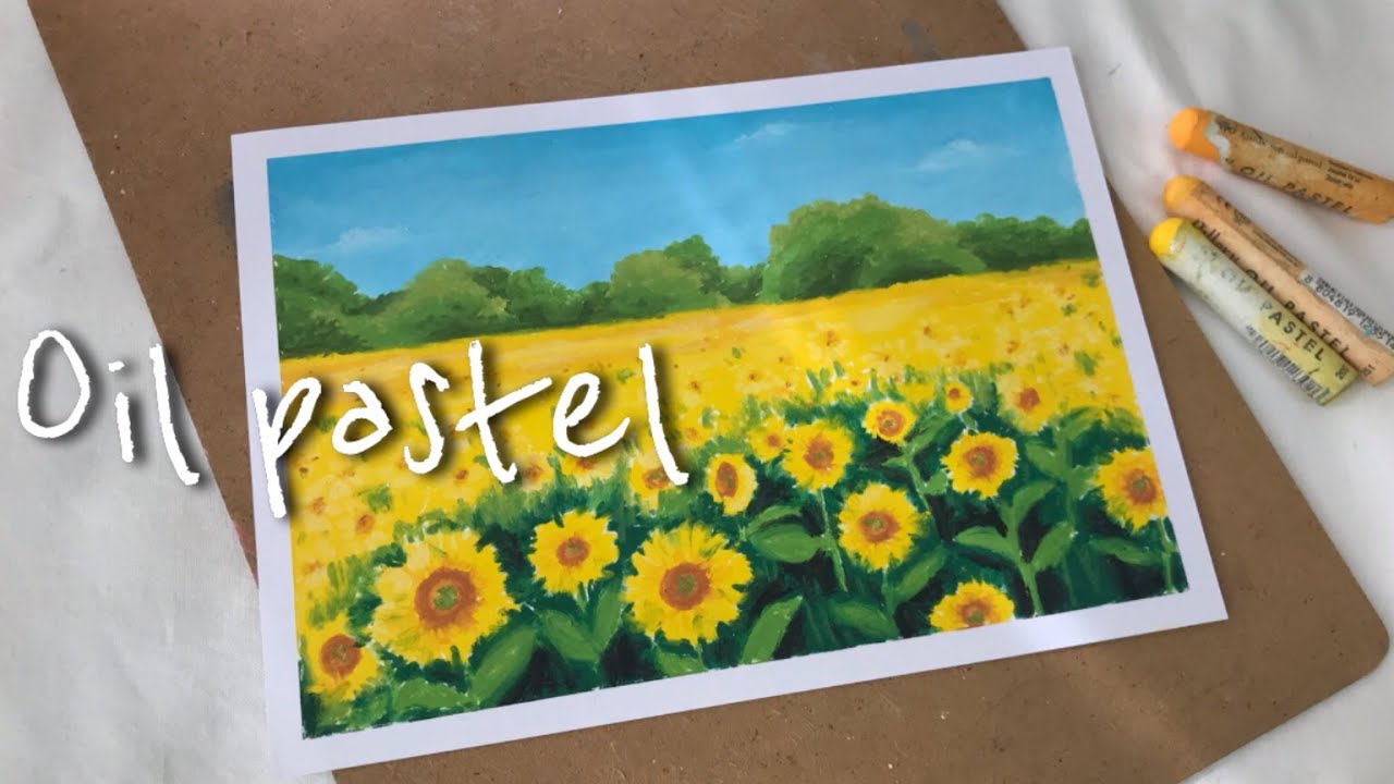 Eng 오일파스텔 해바라기 꽃밭 풍경화 그리기 차근차근 따라하는 오일파스텔 취미 Drawing Sunflower