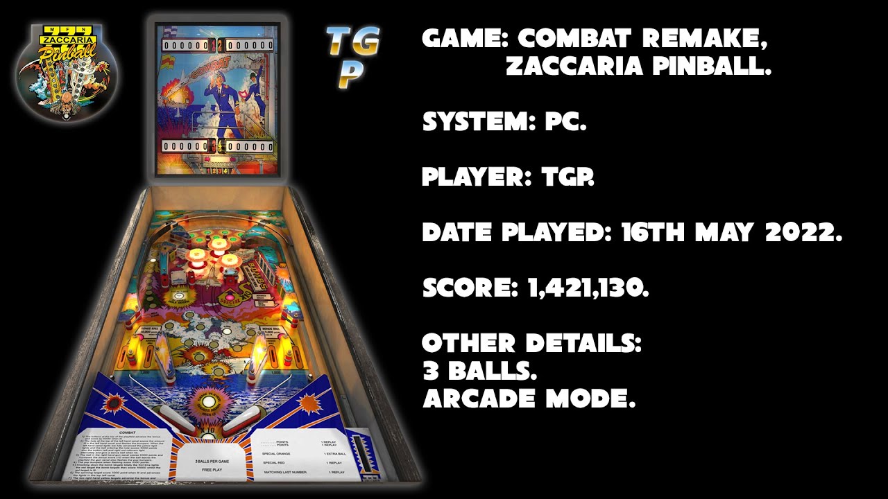 Combat - Zaccaria Pinball - Arcade mode, 3 balls - 1,421,130 points ...