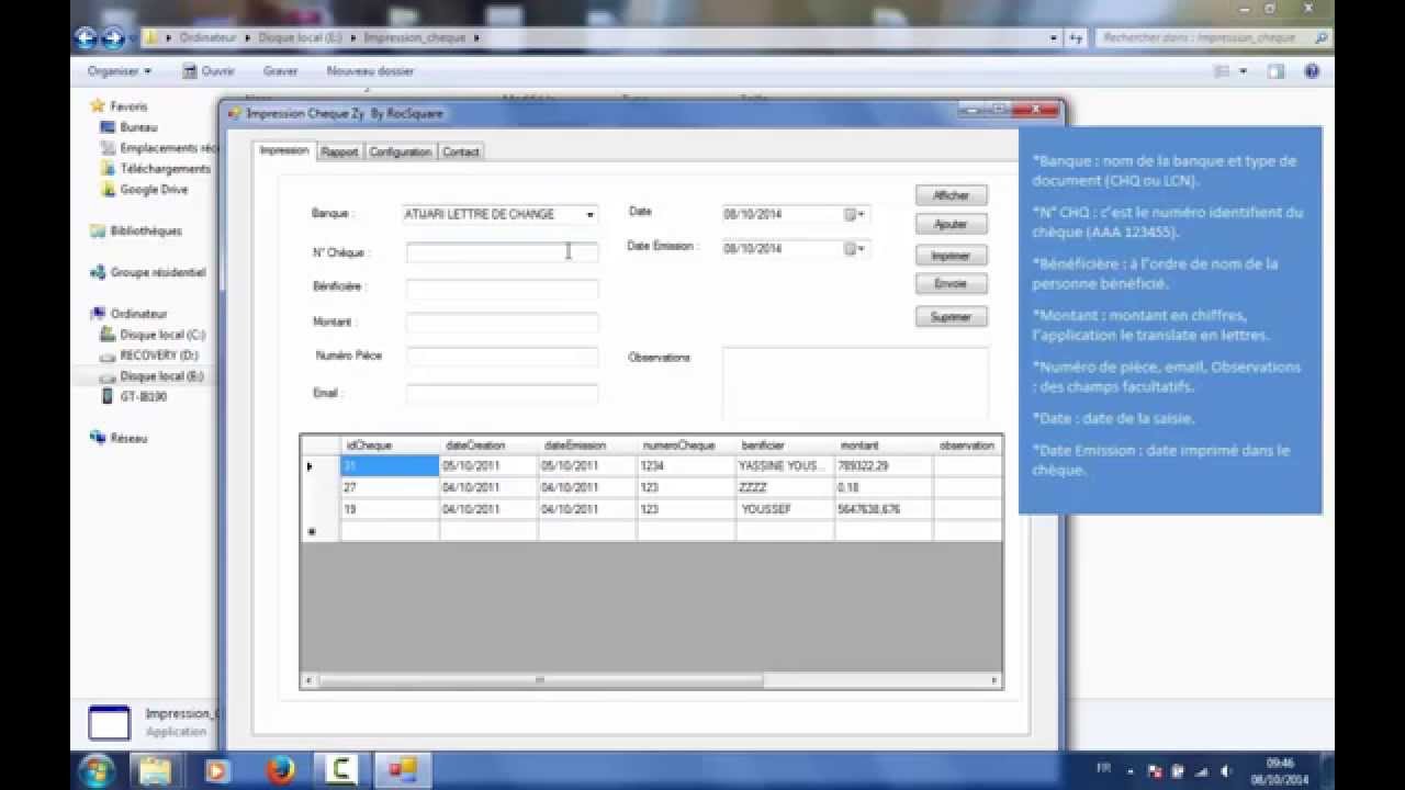 impression chèques et lettres de changes - YouTube