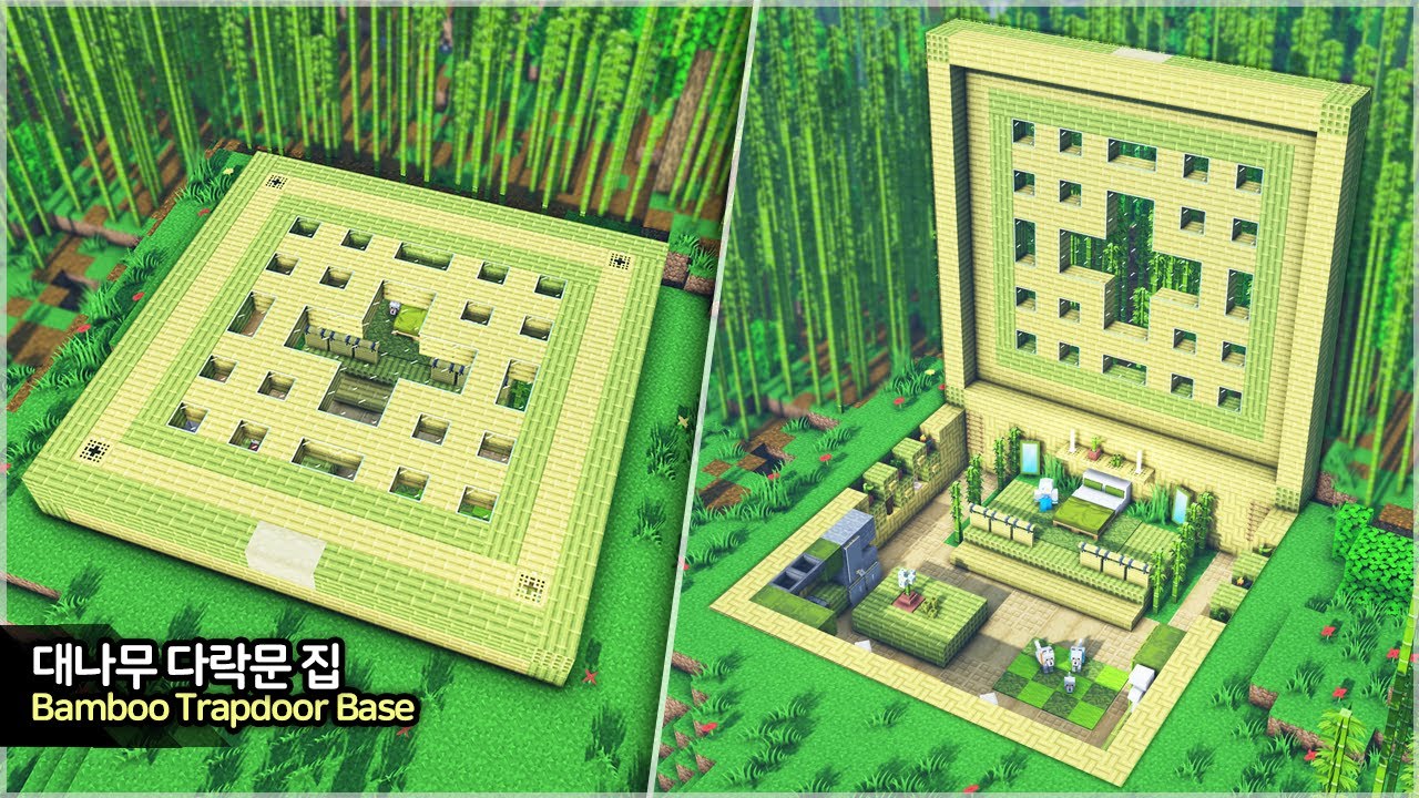 ⛏️ Minecraft Tutorial :: 🌴 Huge Bamboo Trapdoor Underground Base [마인크래프트 대나무 다락문 모양 지하집 만들기 건축 ...