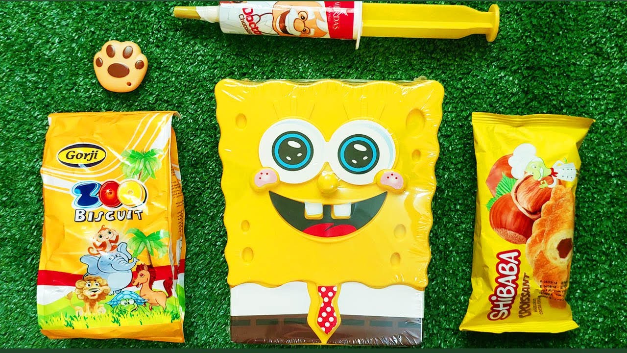 🟡 Satisfying Yellow Snacks Unbox | Big Yellow Sponge bob Surprise ...